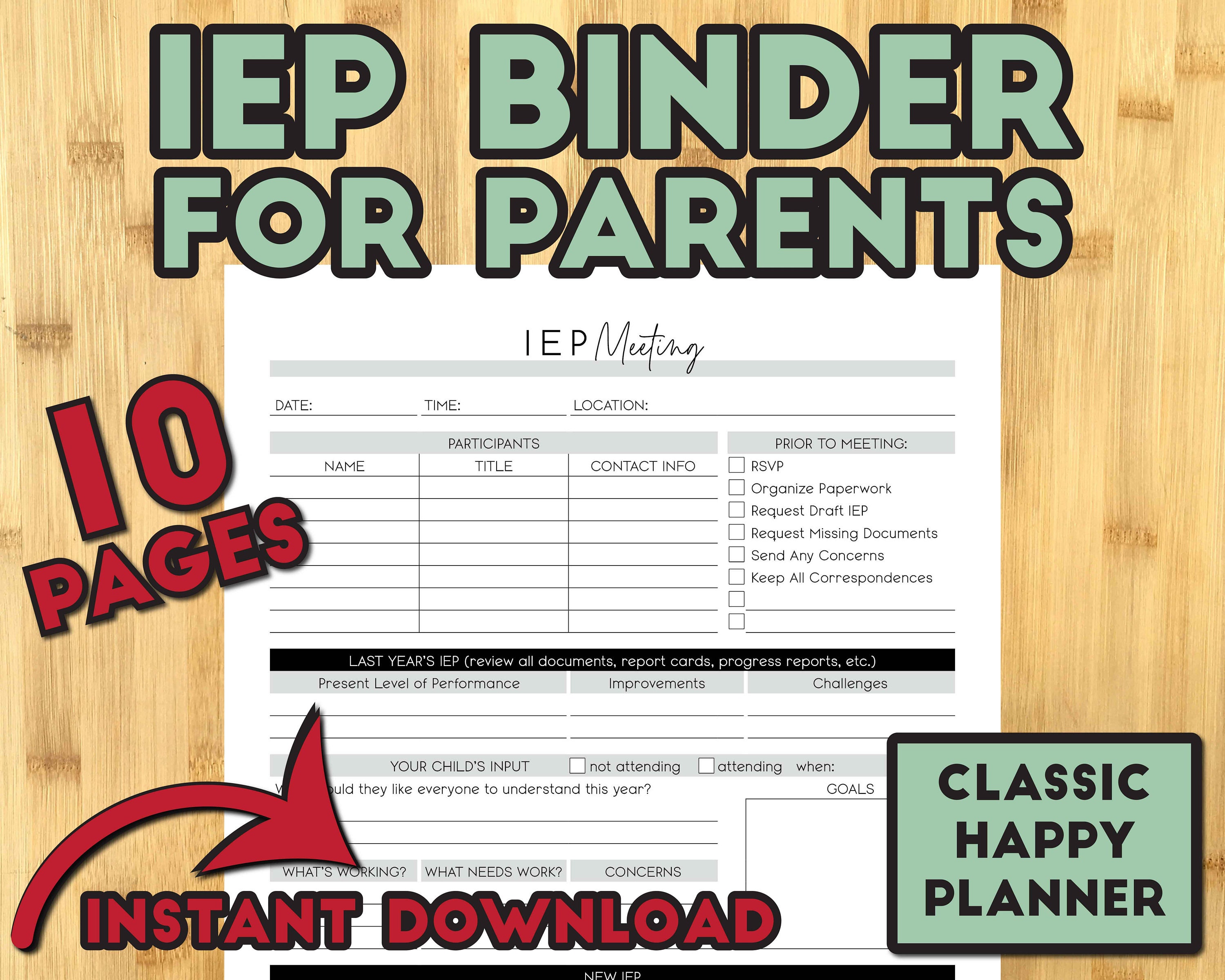 Printable IEP Binder for Parents & Student IEP Meeting Planner Tracker ...