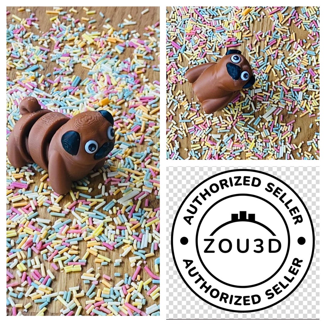 3d Printed Articulated Mini Wigglet Pug Available In 2 Sizes Collectables Fidget Toys