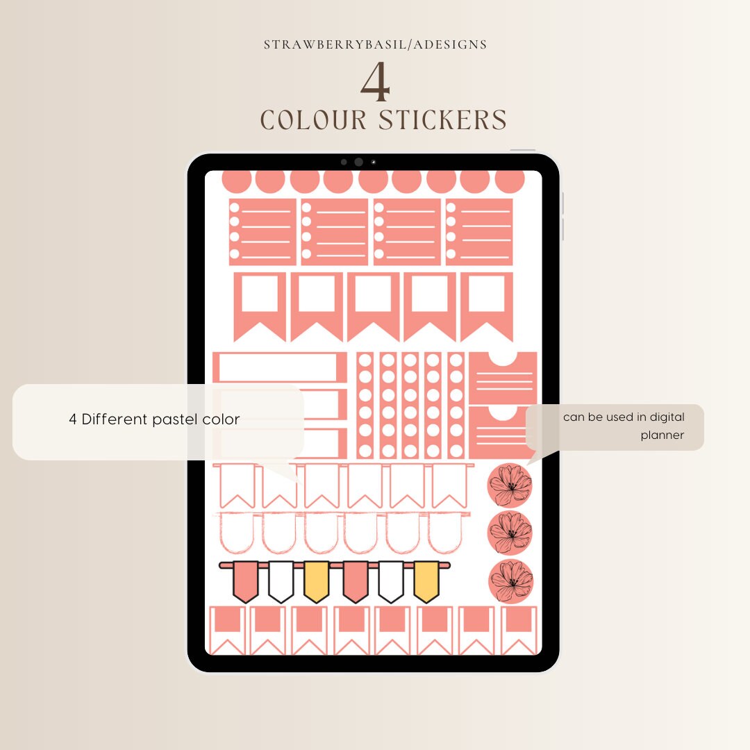4 Pastel Color Digital Stickers, Planner Stickers, Printable Stickers ...