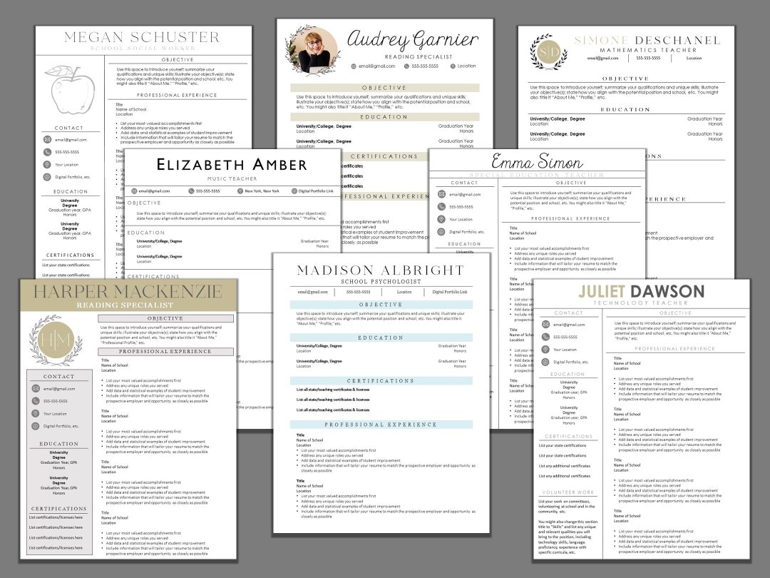 8 Editable Resume Templates - Editable Resumes - Editable CV - Teacher ...
