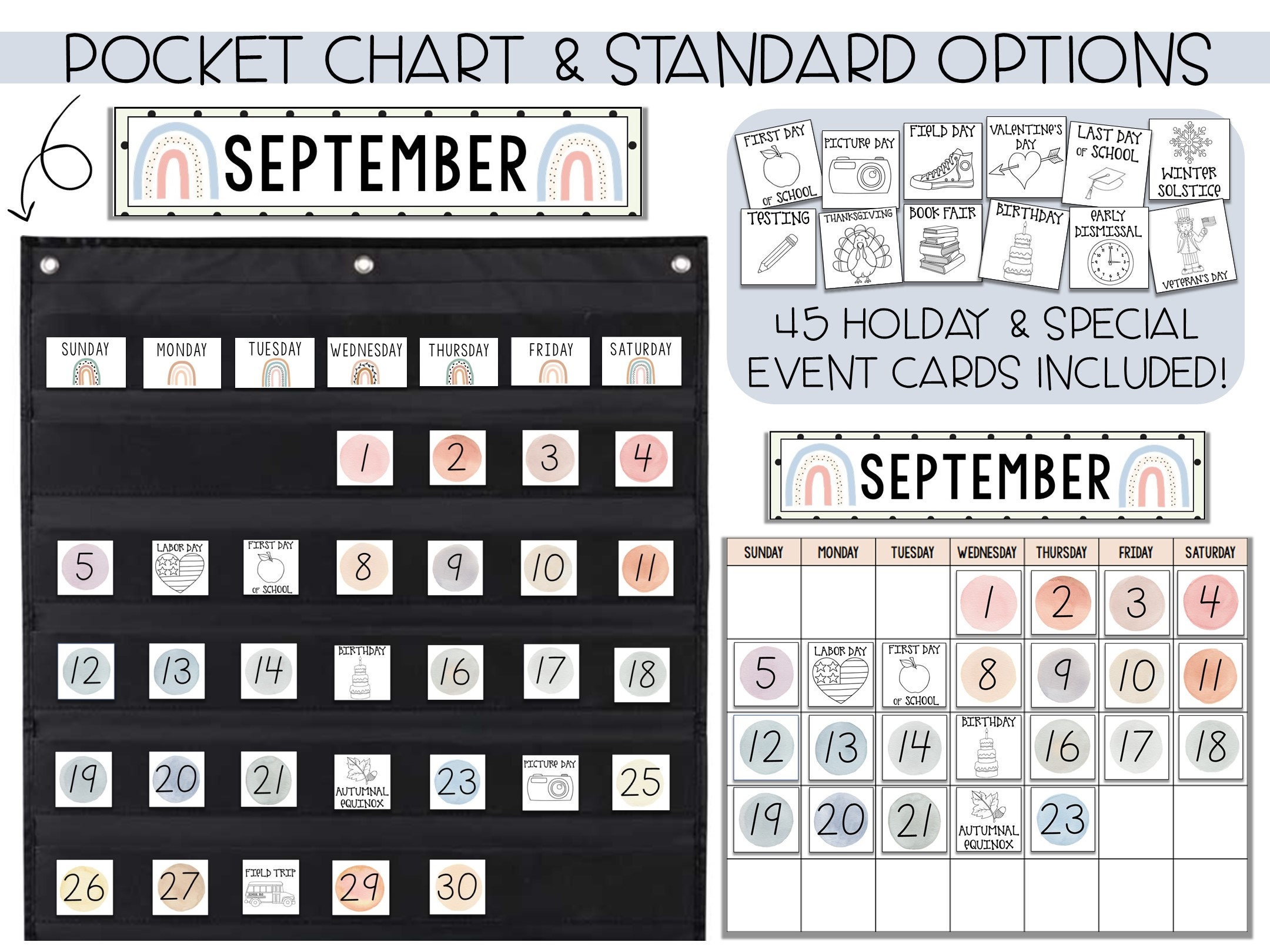 Boho Rainbow Classroom Calendar Display - Boho Rainbow Classroom Decor ...