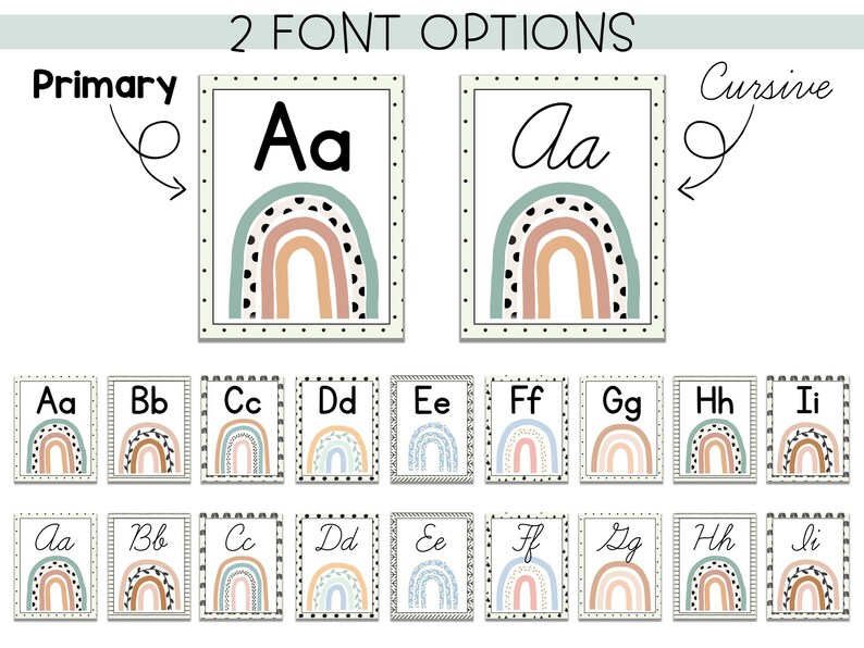 Boho Rainbow Alphabet Posters, Print Alphabet, Cursive Alphabet ...