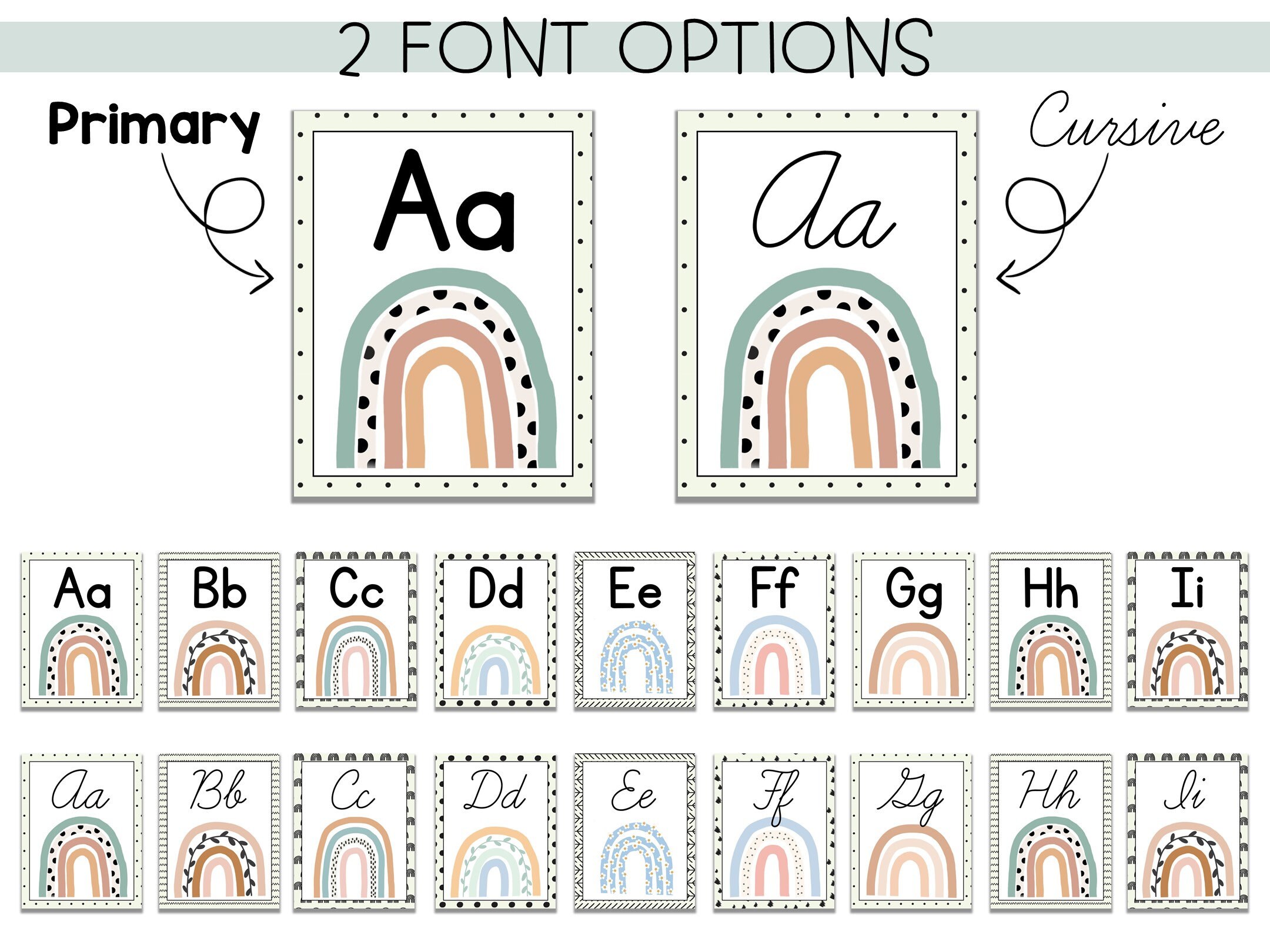 Boho Rainbow Alphabet Posters, Print Alphabet, Cursive Alphabet ...