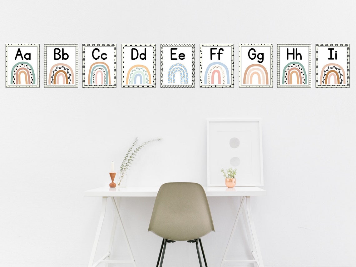 Boho Rainbow Alphabet Posters, Print Alphabet, Cursive Alphabet ...