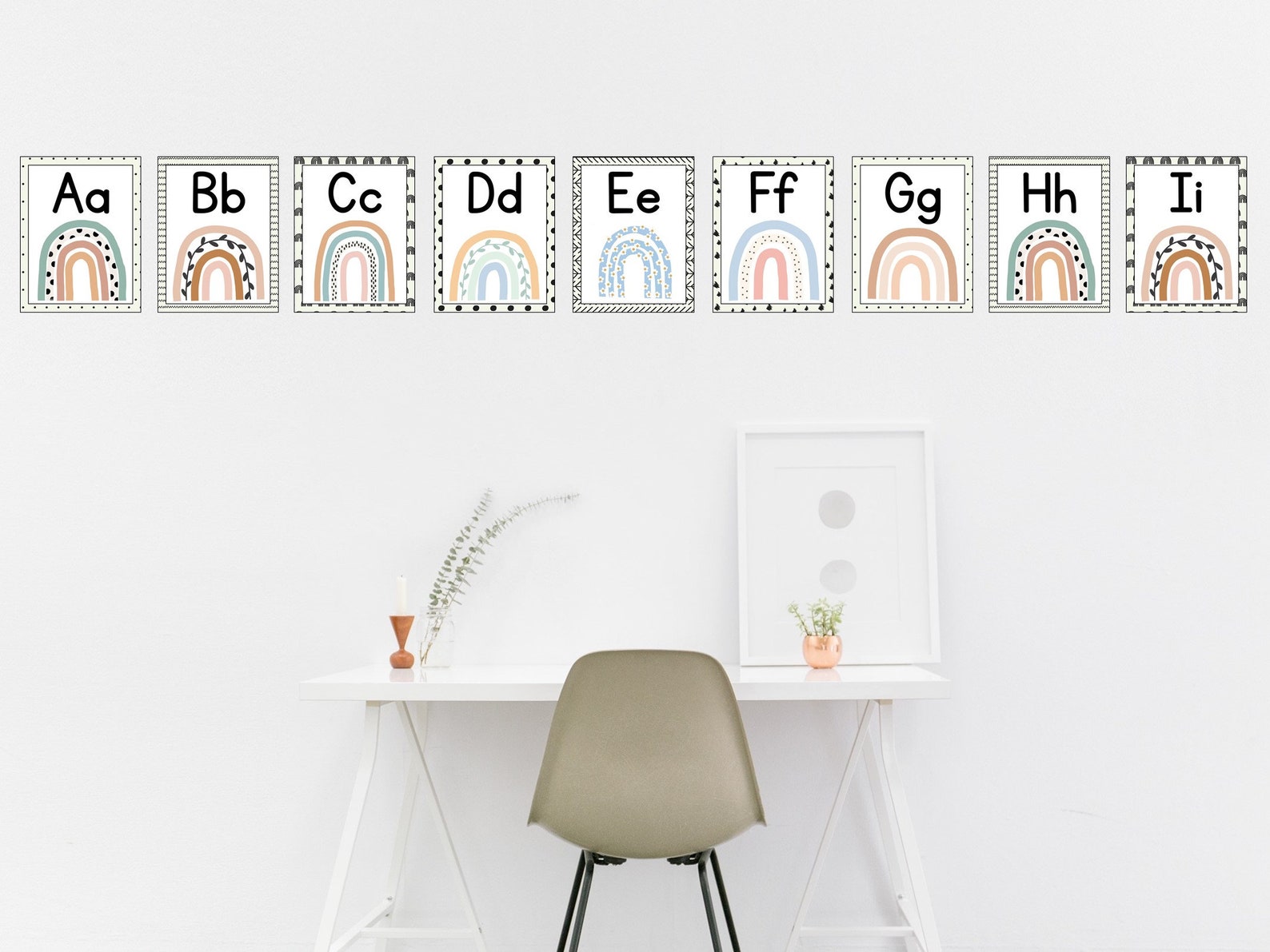 Boho Rainbow Alphabet Posters, Print Alphabet, Cursive Alphabet ...