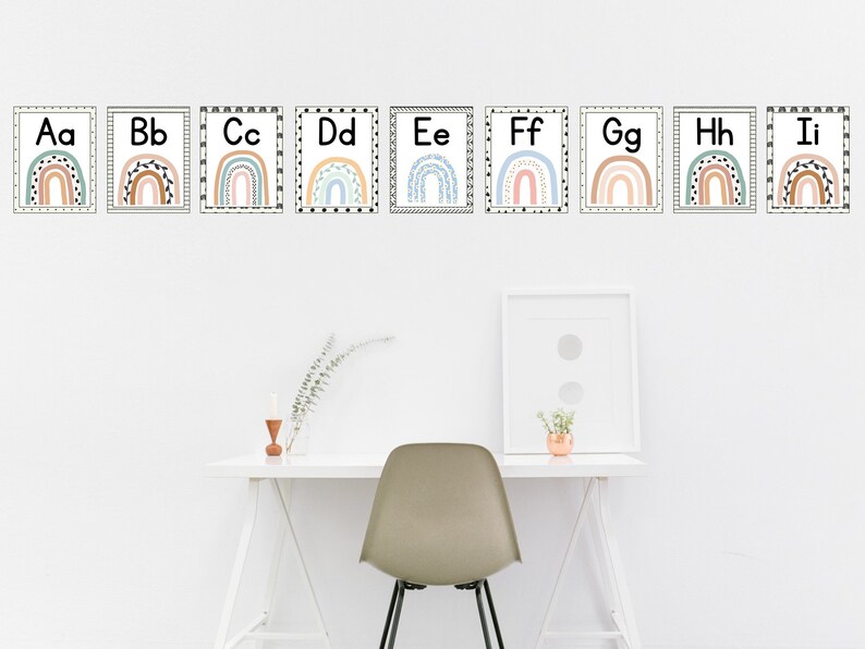 Boho Rainbow Alphabet Posters, Print Alphabet, Cursive Alphabet ...