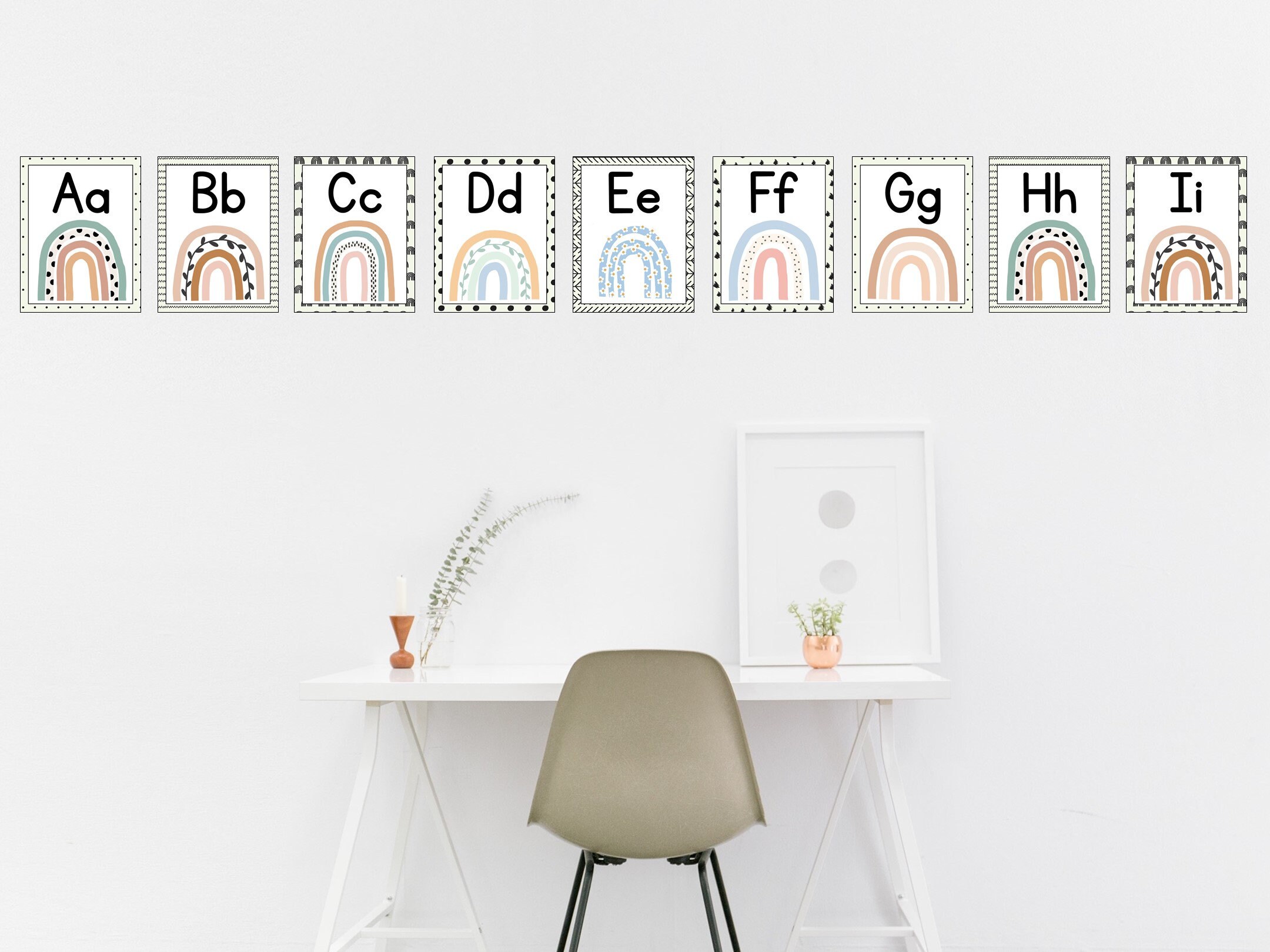 Boho Rainbow Alphabet Posters, Print Alphabet, Cursive Alphabet ...