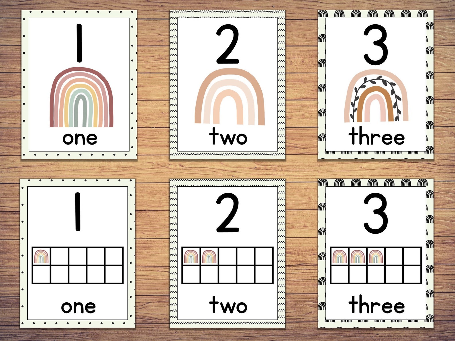 Number Posters, Numbers 1-20 With and Without Ten Frames, Boho Rainbow ...