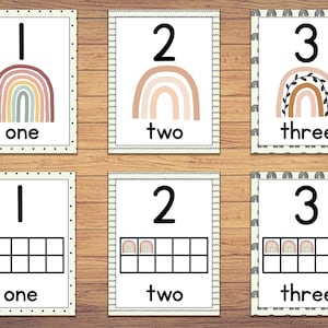 Number Posters, Numbers 1-20 With and Without Ten Frames, Boho Rainbow ...