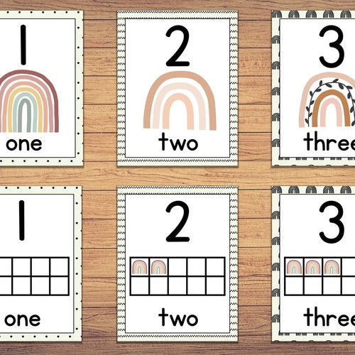 Number Posters Numbers 1-20 With and Without Ten Frames Boho - Etsy Canada