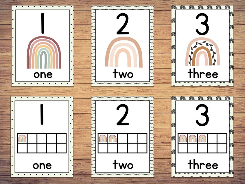 Number Posters, Numbers 1-20 With and Without Ten Frames, Boho Rainbow ...