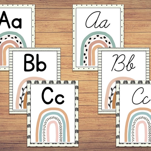 Boho Rainbow Alphabet Posters Print Alphabet Cursive - Etsy
