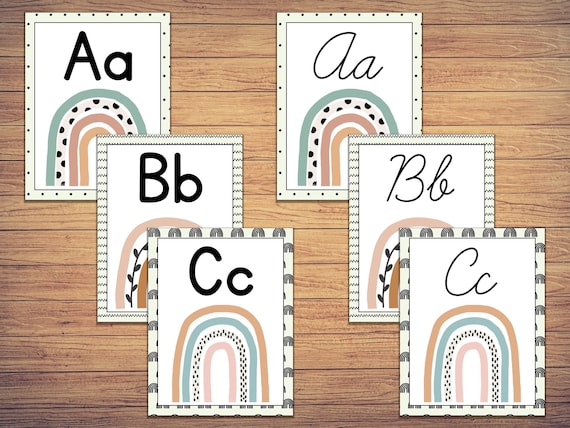 Boho Rainbow Alphabet Posters Print Alphabet Cursive | Etsy