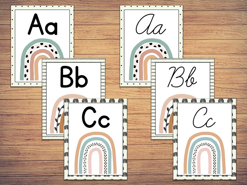 Boho Rainbow Alphabet Posters, Print Alphabet, Cursive Alphabet ...