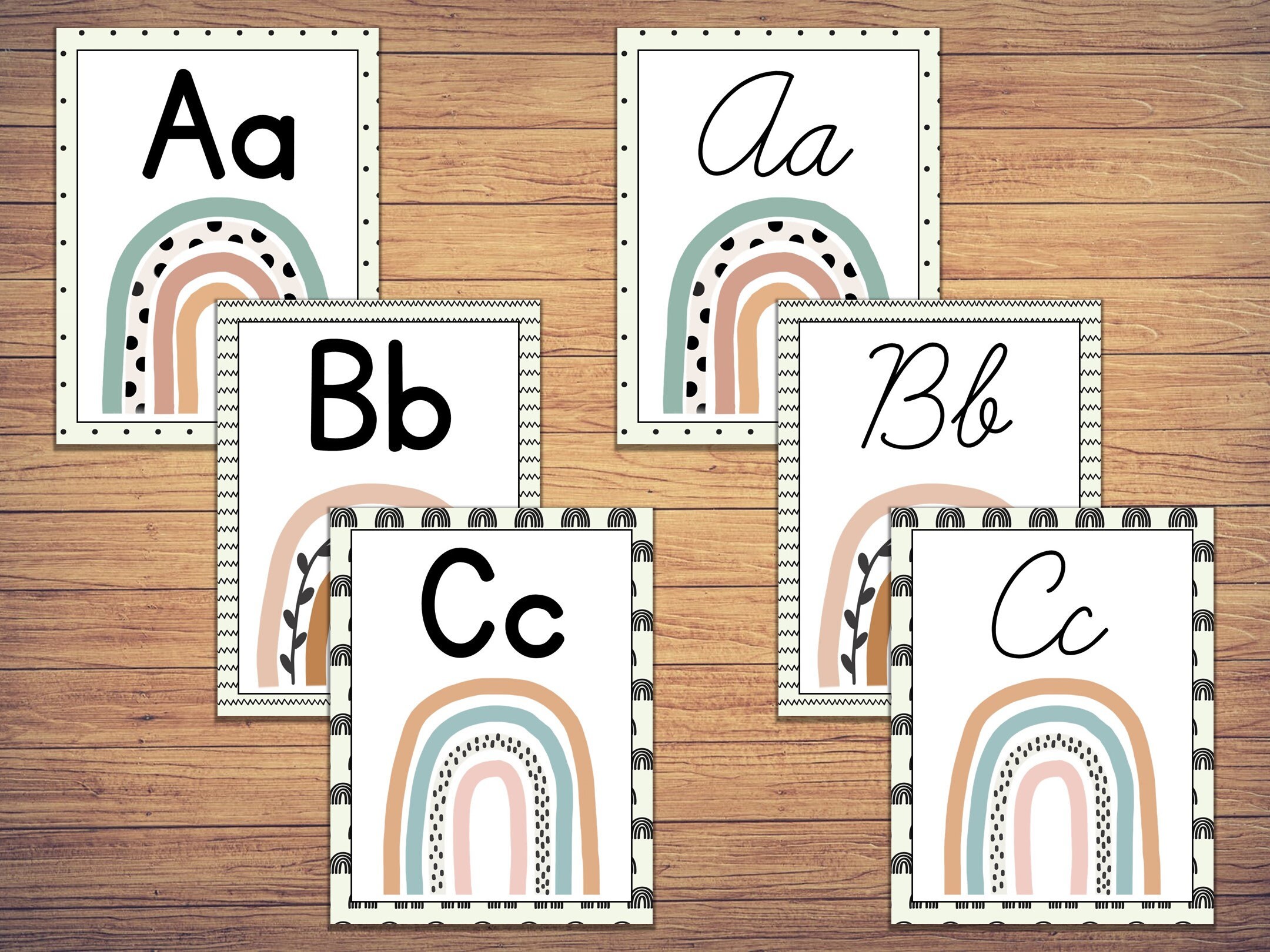 Boho Rainbow Alphabet Posters, Print Alphabet, Cursive Alphabet ...