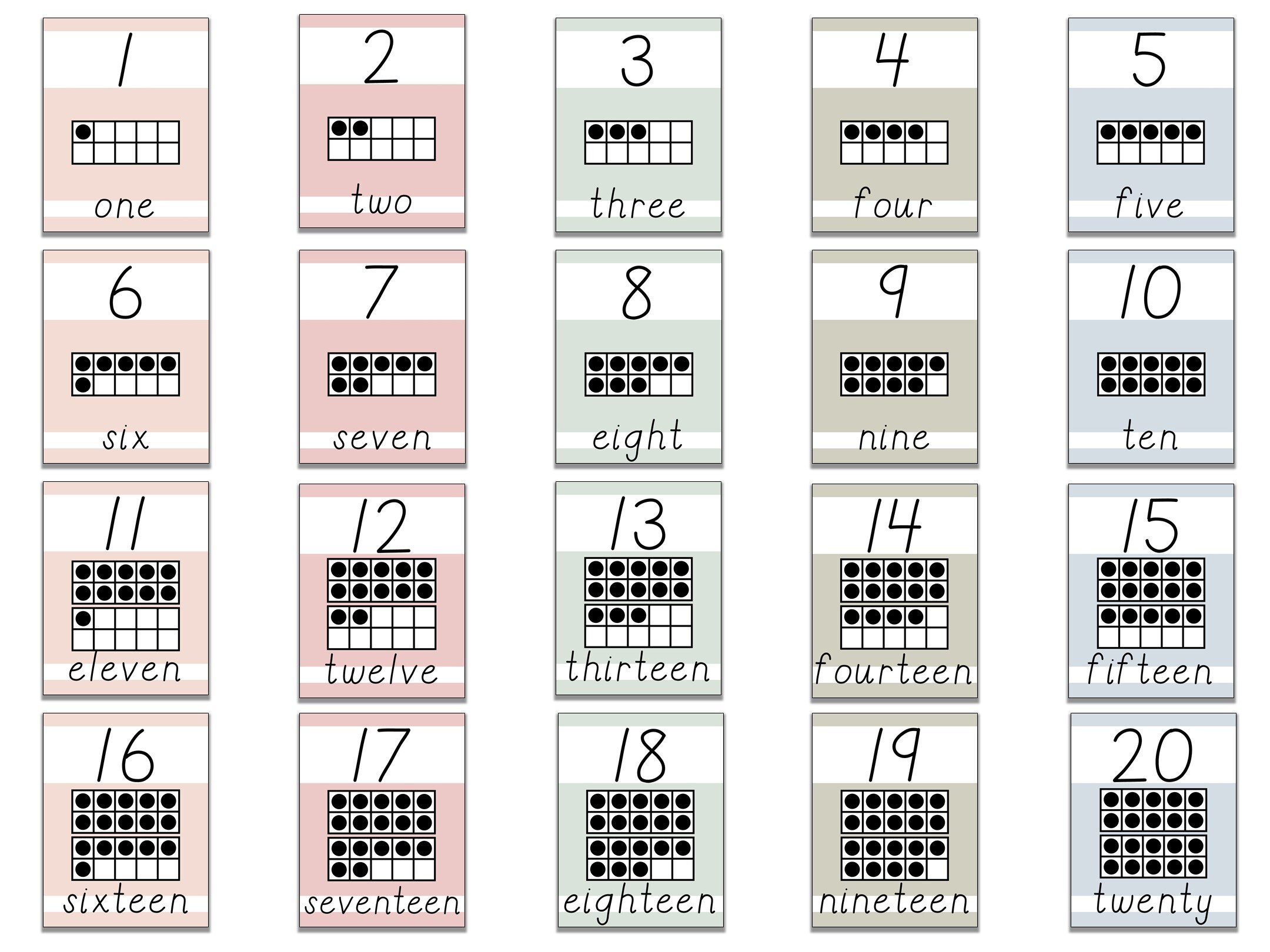 Number Posters - Numbers 1-20 With Ten Frames - Neutral Palette Number ...