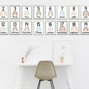 Number Posters, Numbers 1-20 With and Without Ten Frames, Boho Rainbow ...