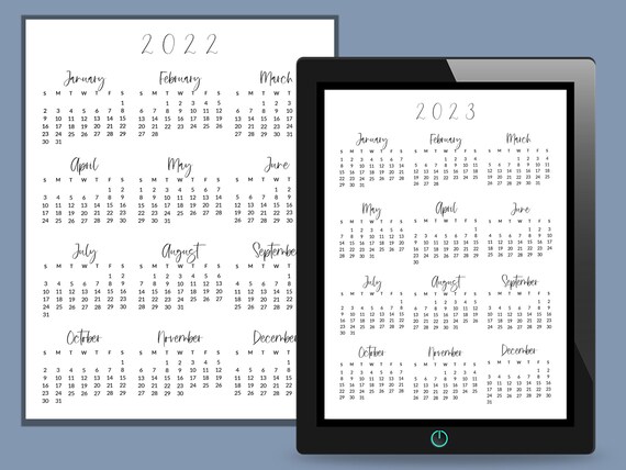 2022 Calendar Printable Year At A Glance Yearly Overview