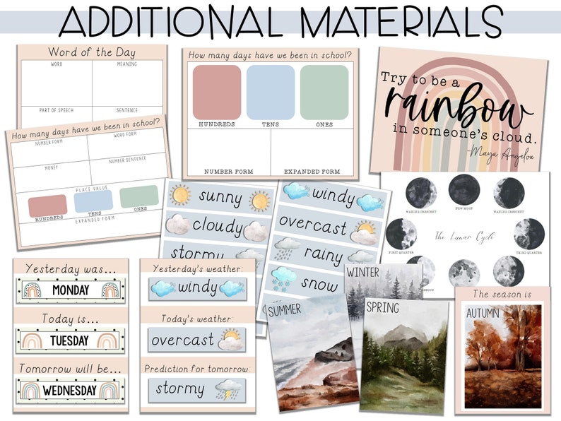 Boho Rainbow Classroom Calendar Display - Boho Rainbow Classroom Decor ...