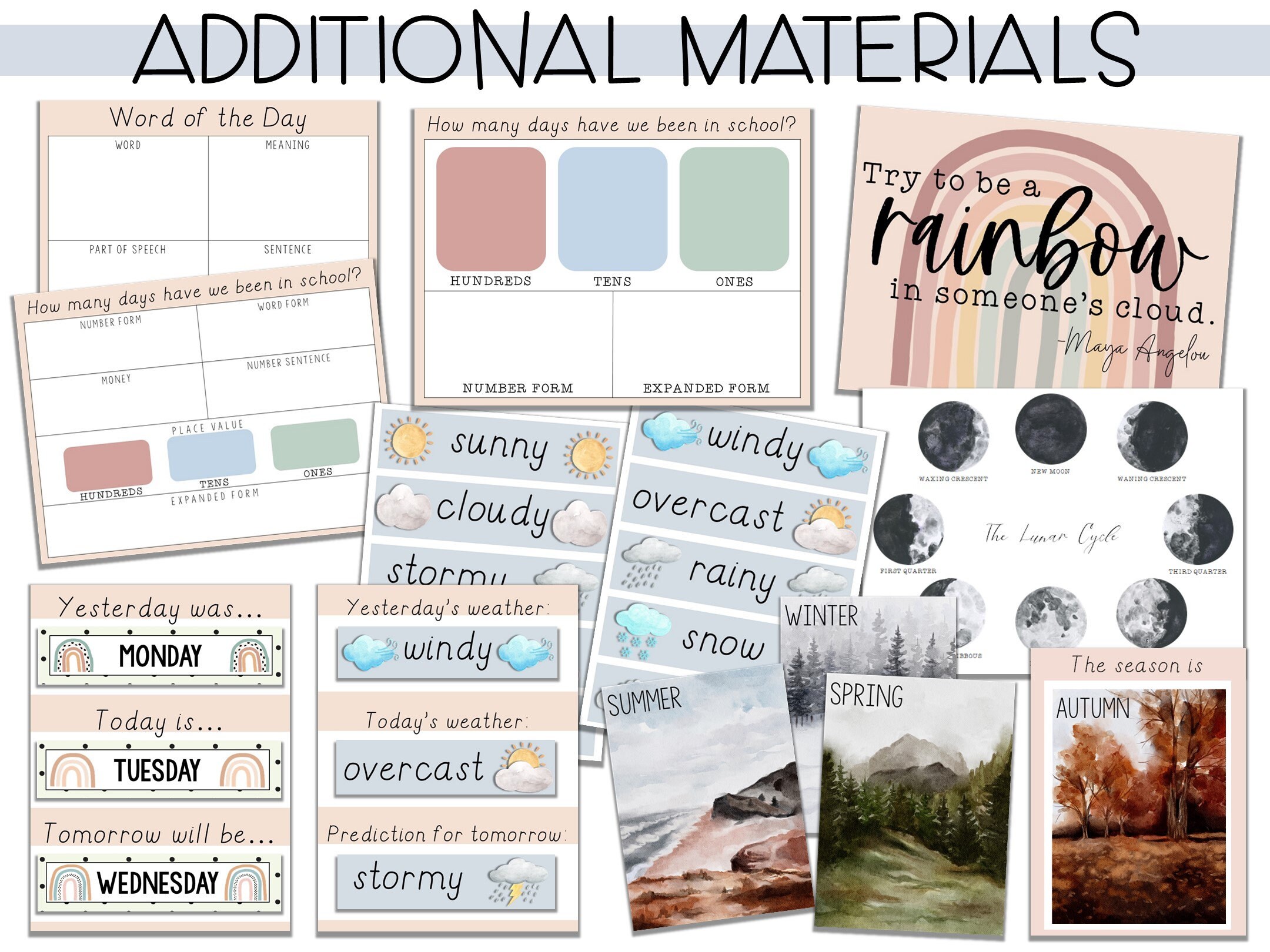 Boho Rainbow Classroom Calendar Display - Boho Rainbow Classroom Decor ...