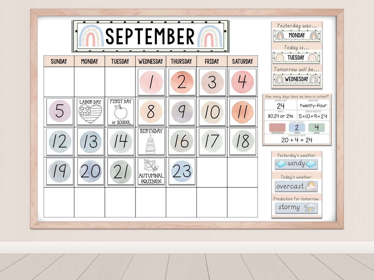 Boho Rainbow Classroom Calendar Display - Boho Rainbow Classroom Decor ...