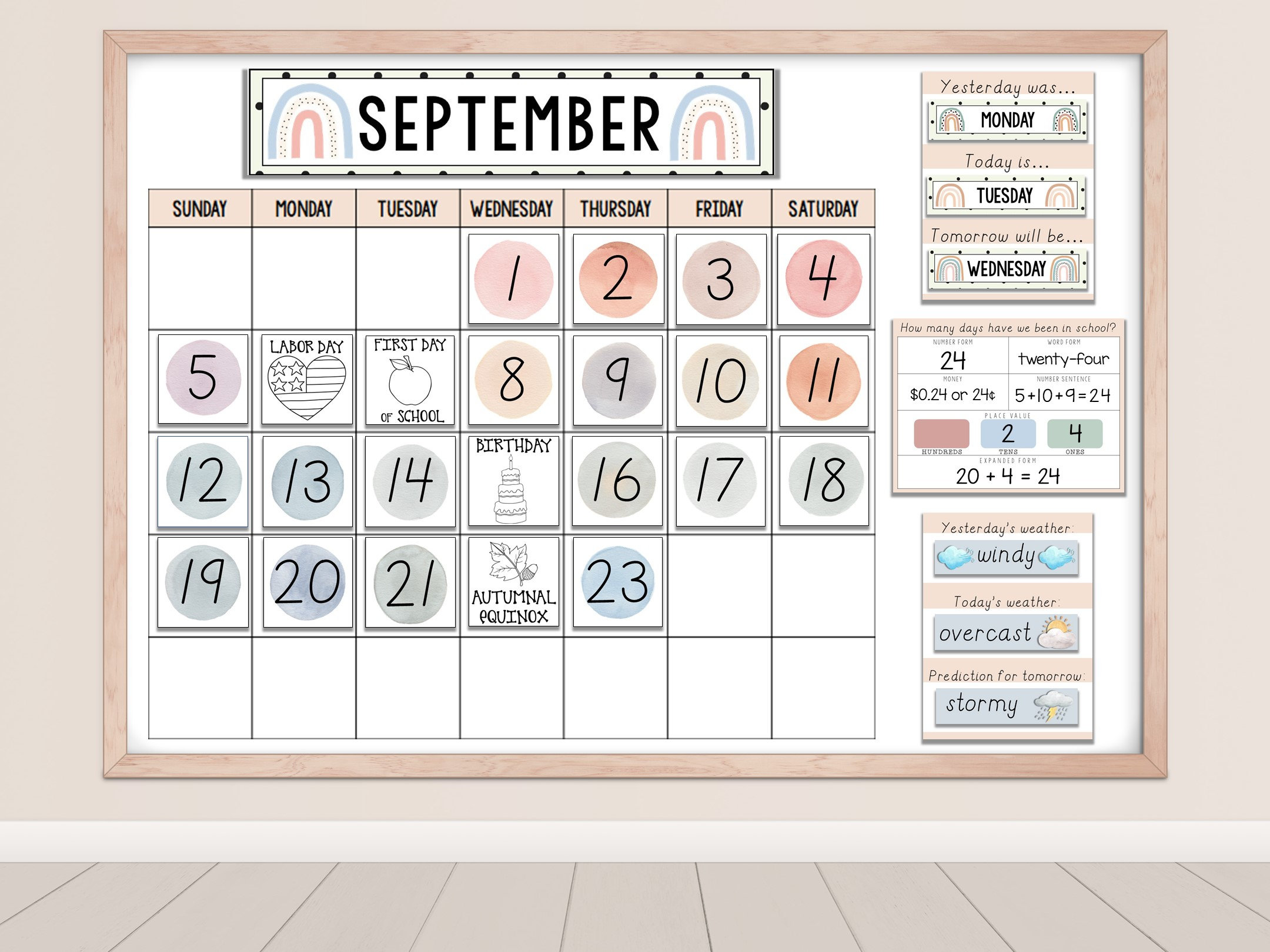 Boho Rainbow Classroom Calendar Display - Boho Rainbow Classroom Decor ...