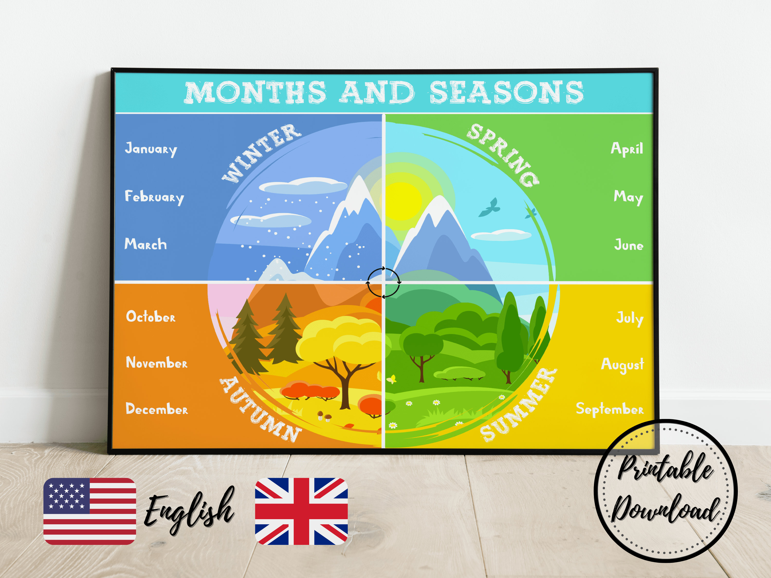 MONTHS of the Year & Four SEASONS POSTER • Montessori Educational ...