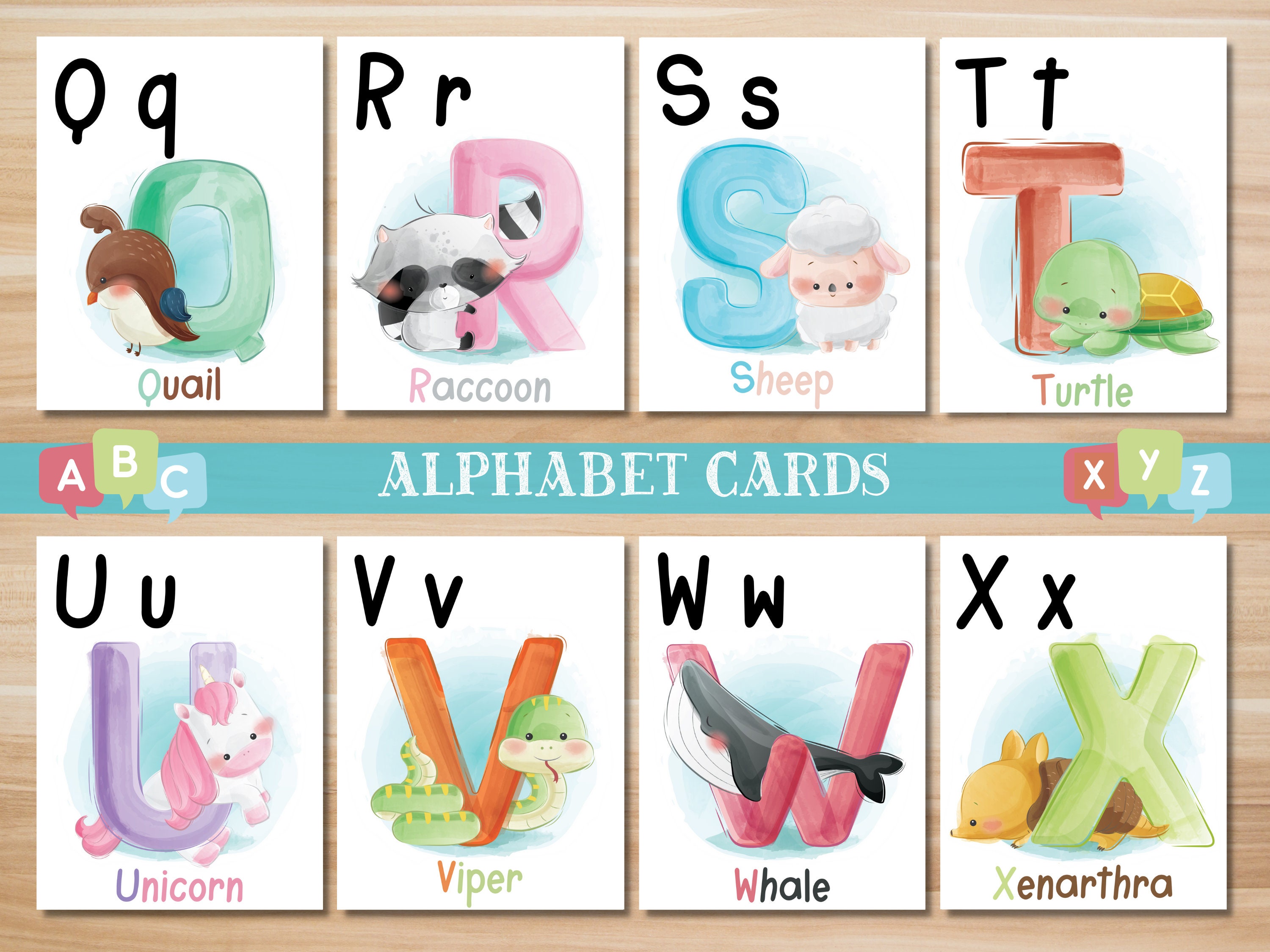 ABC Cards Animal Alphabet Cards Digital Download Watercolor Alphabet ...