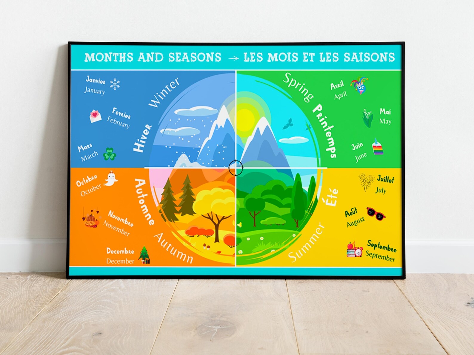 Months of the Year Four Seasons Poster Bilingual English & | Etsy Canada