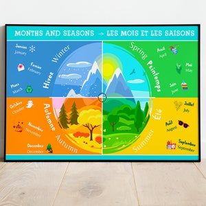 Months of the Year Four Seasons Poster Bilingual English & - Etsy