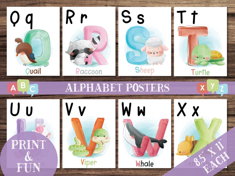 Animal Alphabet Poster ABC Poster Printable Digital Download Watercolor ...