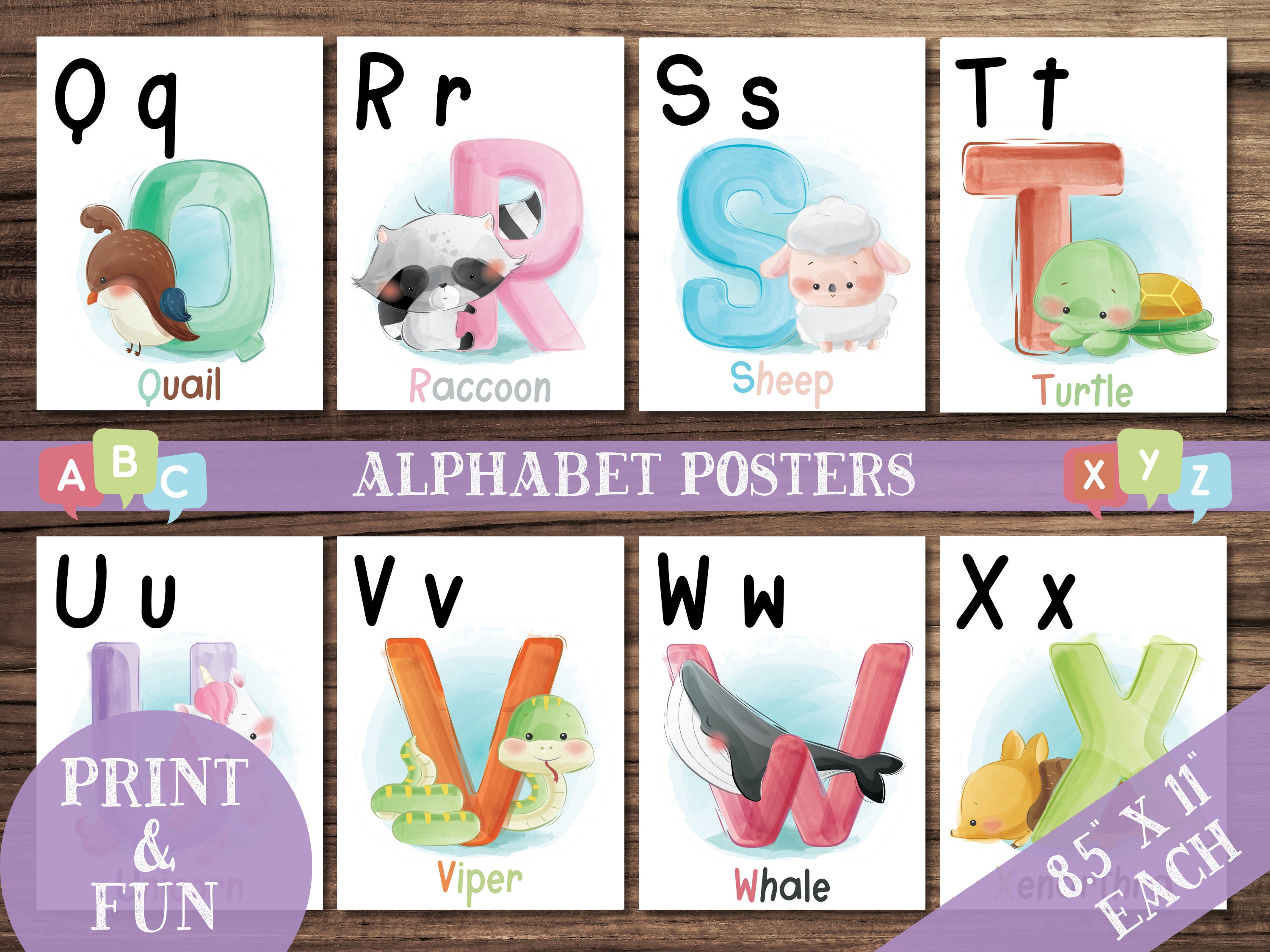 Animal Alphabet Poster ABC Poster Printable Digital Download Watercolor ...
