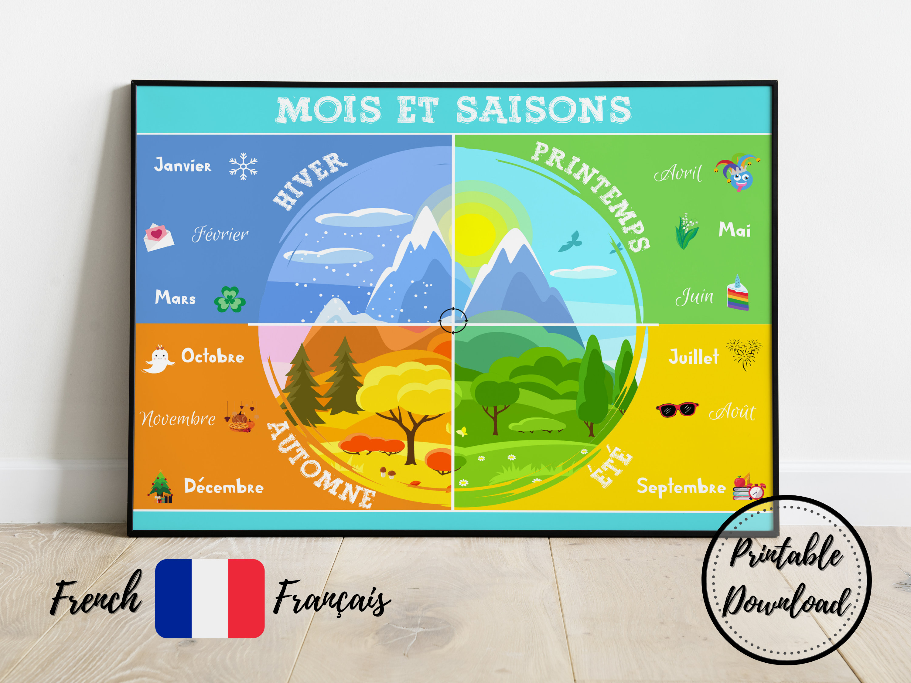 MONTHS of the Year and SEASON Poster Mois Et Saisons French Educational ...