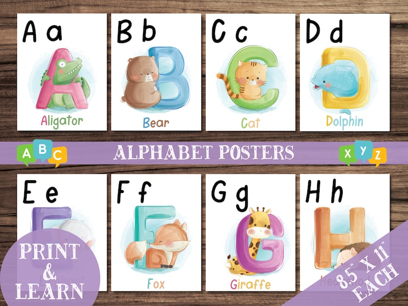 Animal Alphabet Poster ABC Poster Printable Digital Download Watercolor ...