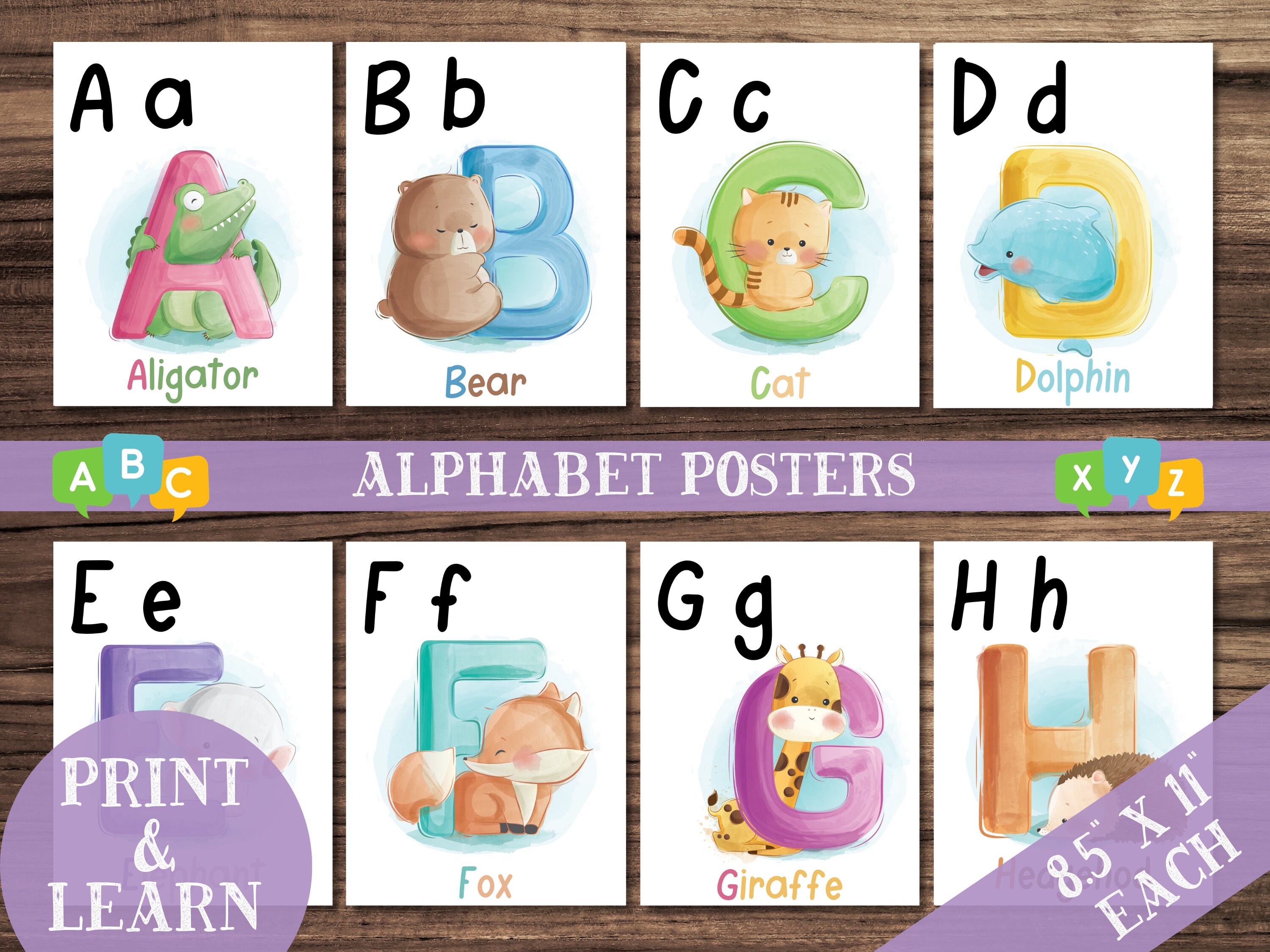 Animal Alphabet Poster ABC Poster Printable Digital Download Watercolor ...