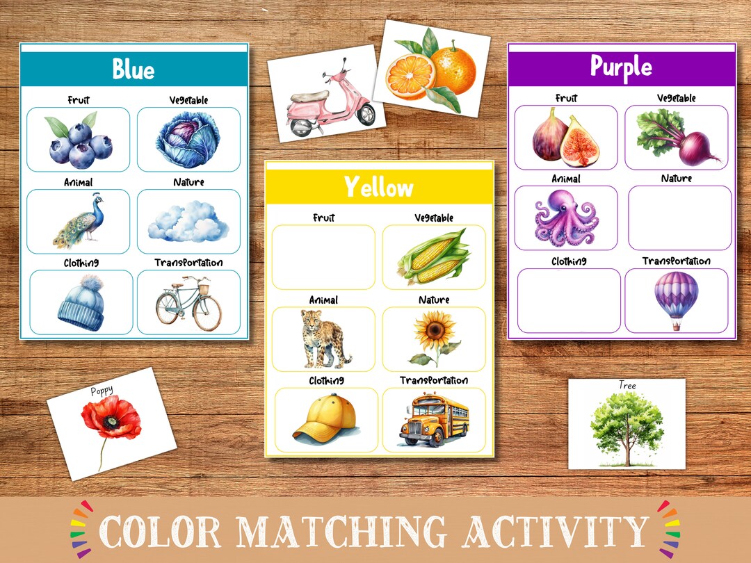 Color Matching Activities • Kids Toddlers Color Sorting Cards ...