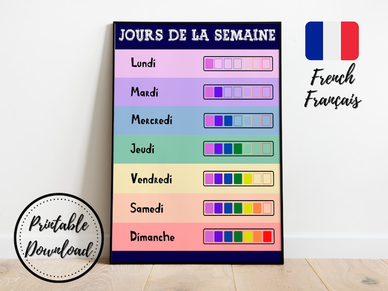 DAYS of the WEEK Poster JOURS De La Semaine • French Educational Poster ...