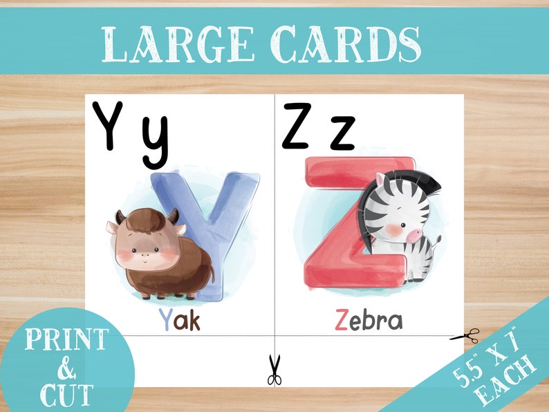 ABC Cards Animal Alphabet Cards Digital Download Watercolor Alphabet ...