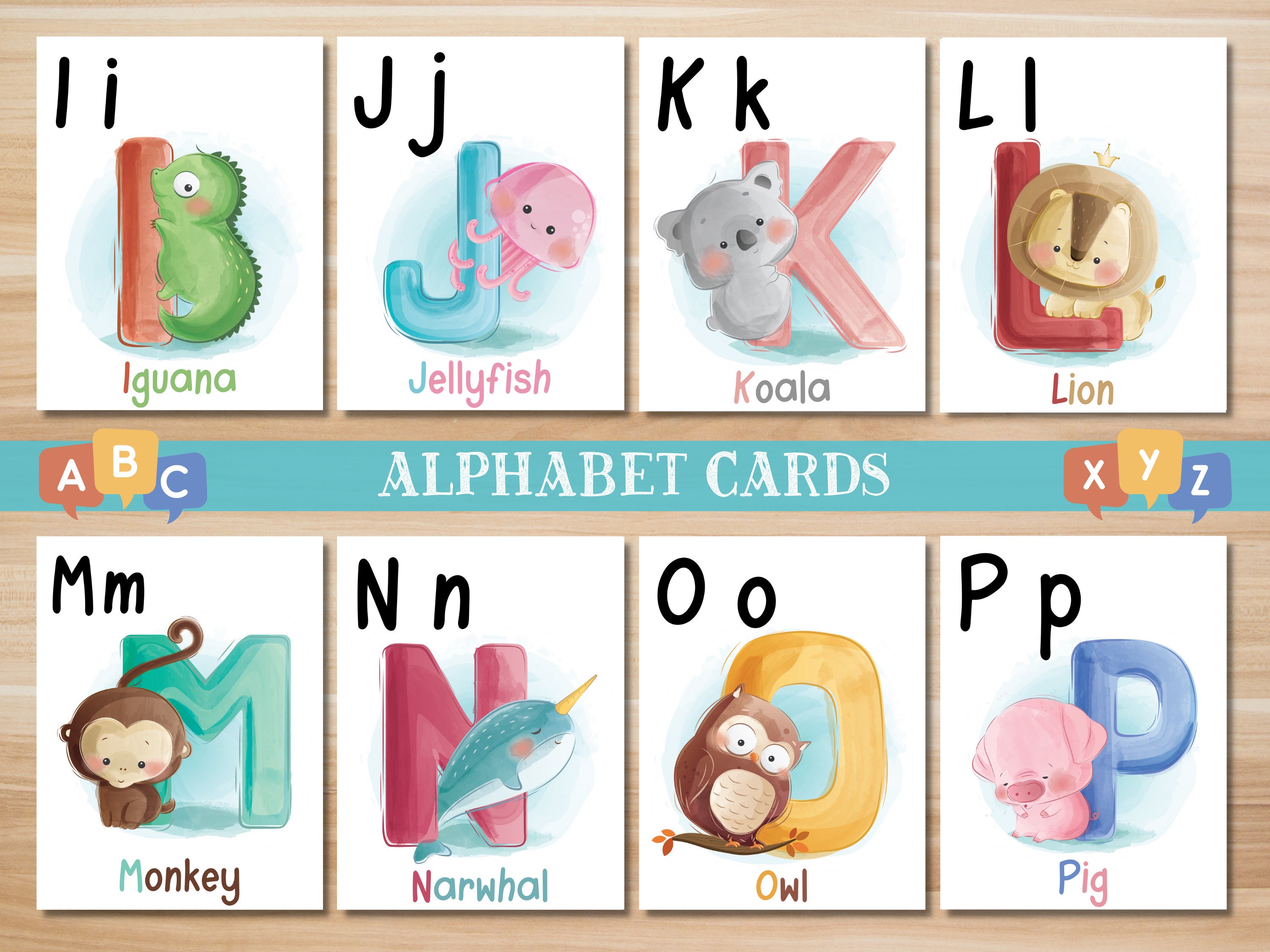 ABC Cards Animal Alphabet Cards Digital Download Watercolor Alphabet ...