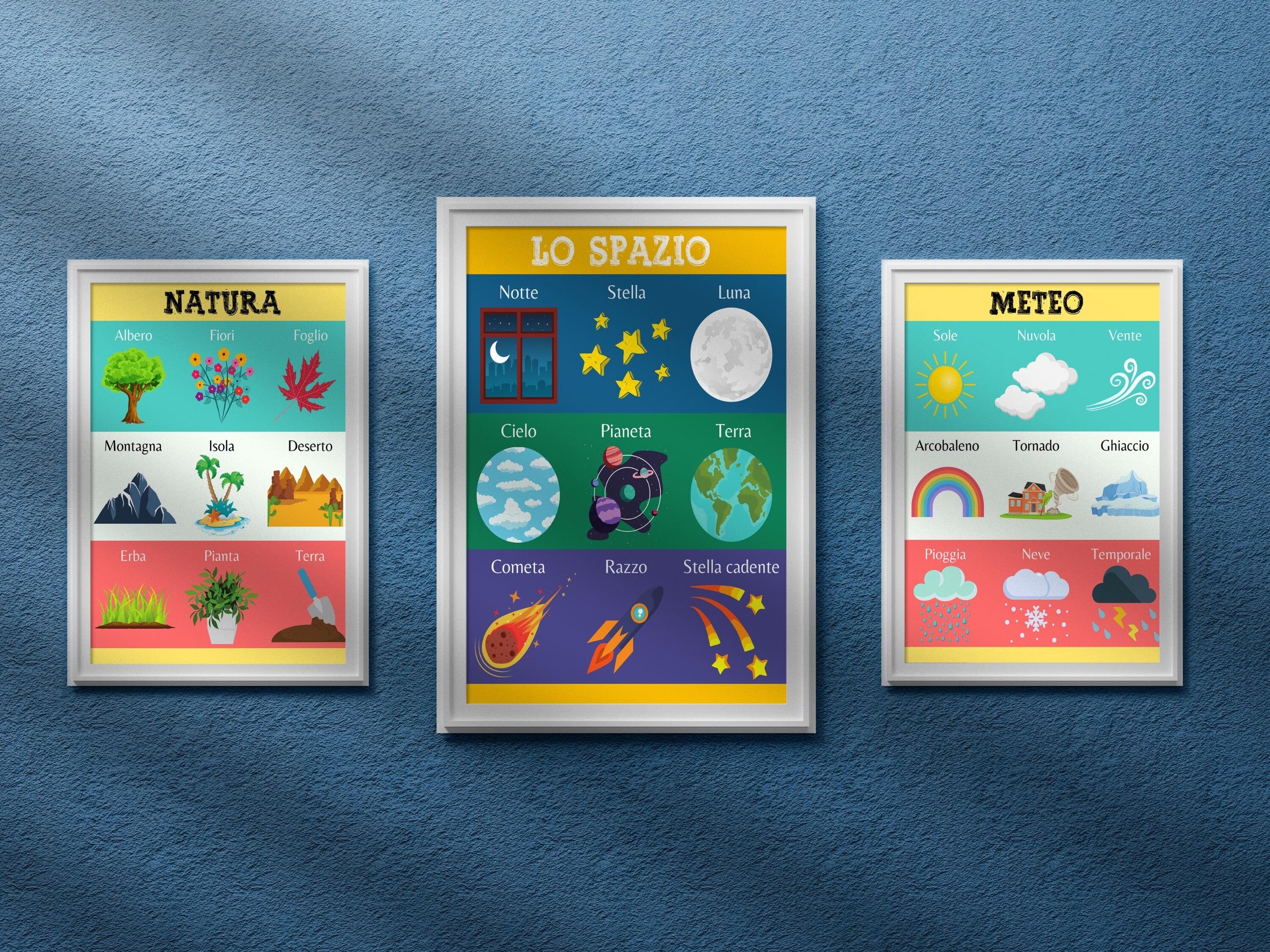 Italian Educational Posters, Set of 10 Playroom Prints for Kids and ...