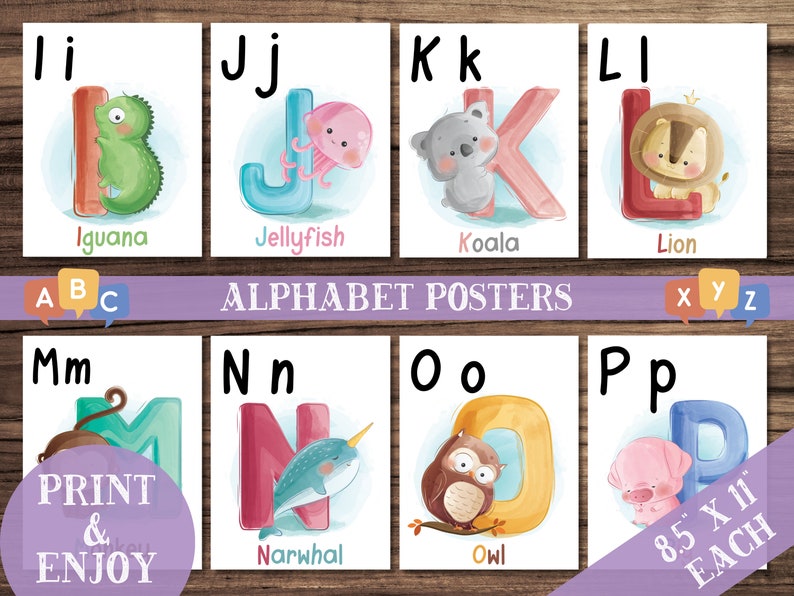 Animal Alphabet Poster ABC Poster Printable Digital Download Watercolor ...