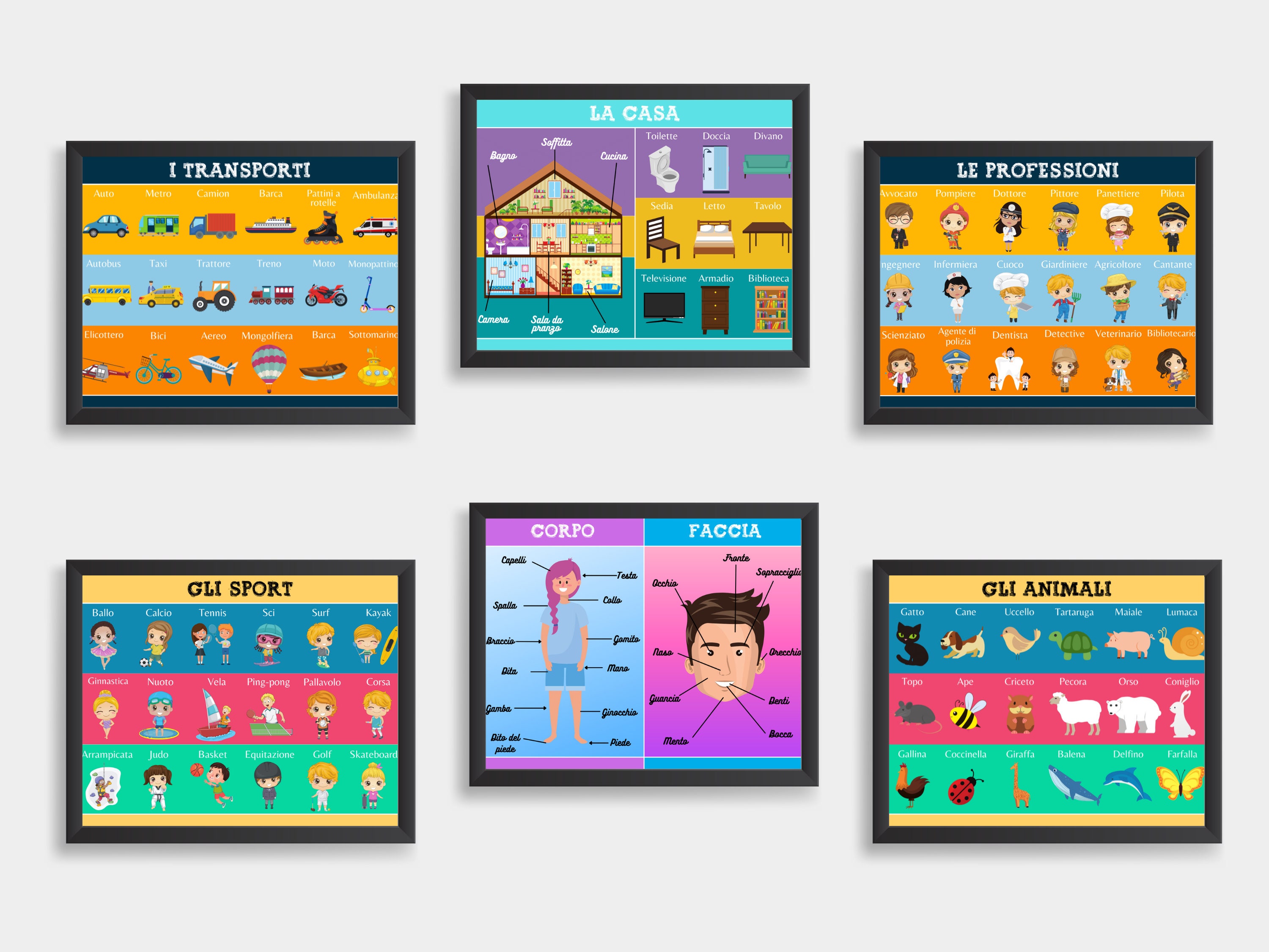 Italian Educational Posters, Set of 13 Playroom Prints for Kids and ...