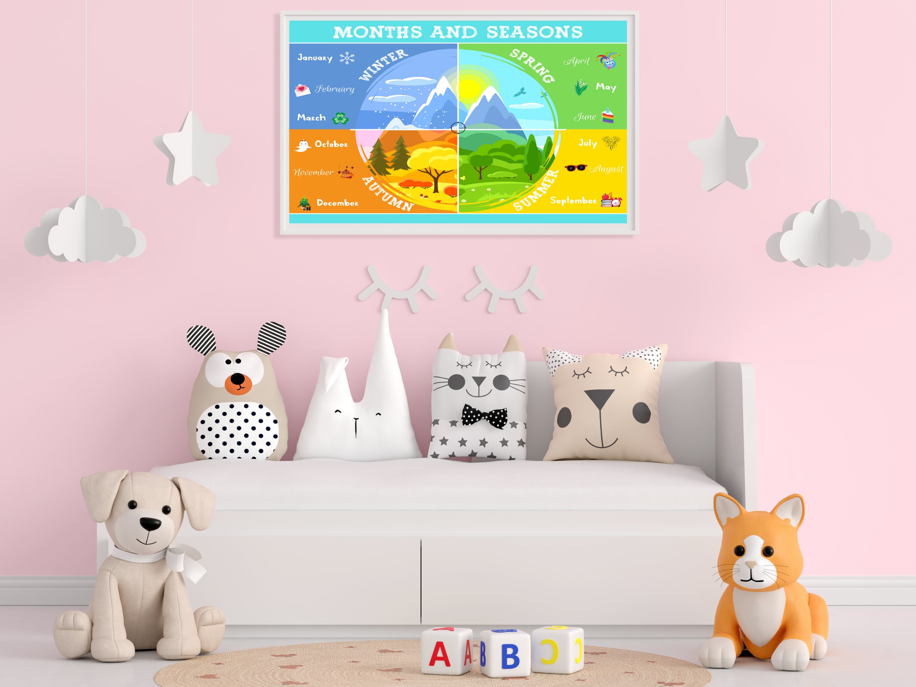 MONTHS of the Year & Four SEASONS POSTER Montessori Educational Poster ...