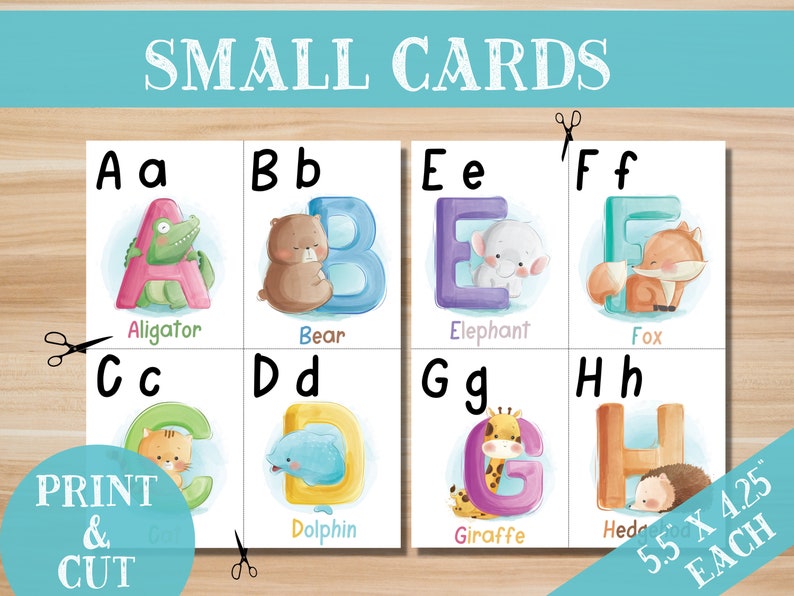 ABC Cards Animal Alphabet Cards Digital Download Watercolor Alphabet ...