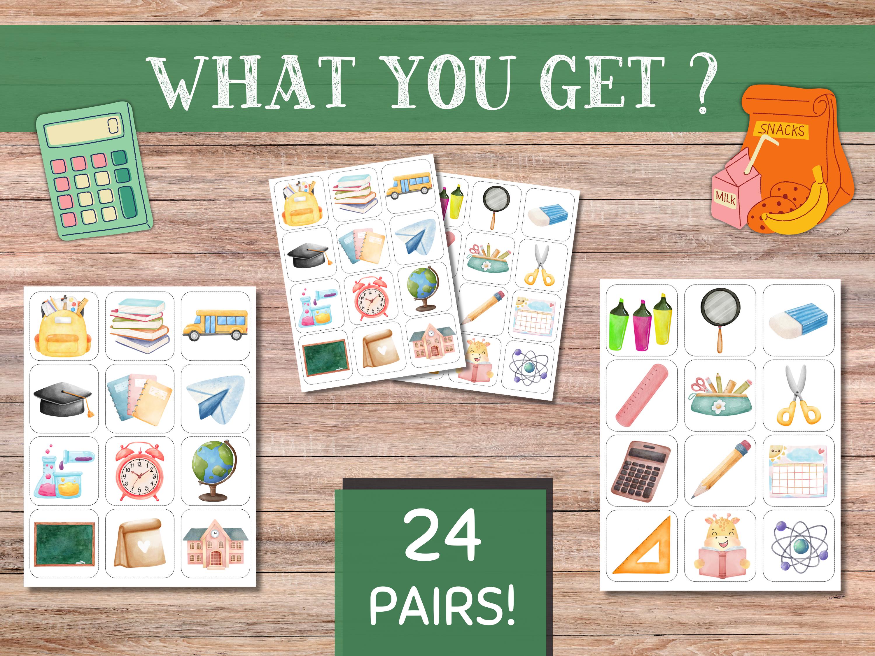 Back to School Memory Game • Printable Cards Games School Theme ...