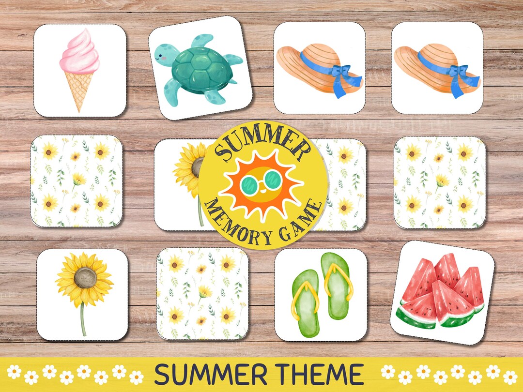 Summer Memory Game • Printable Cards Games Summer Theme | DIGITAL Print ...