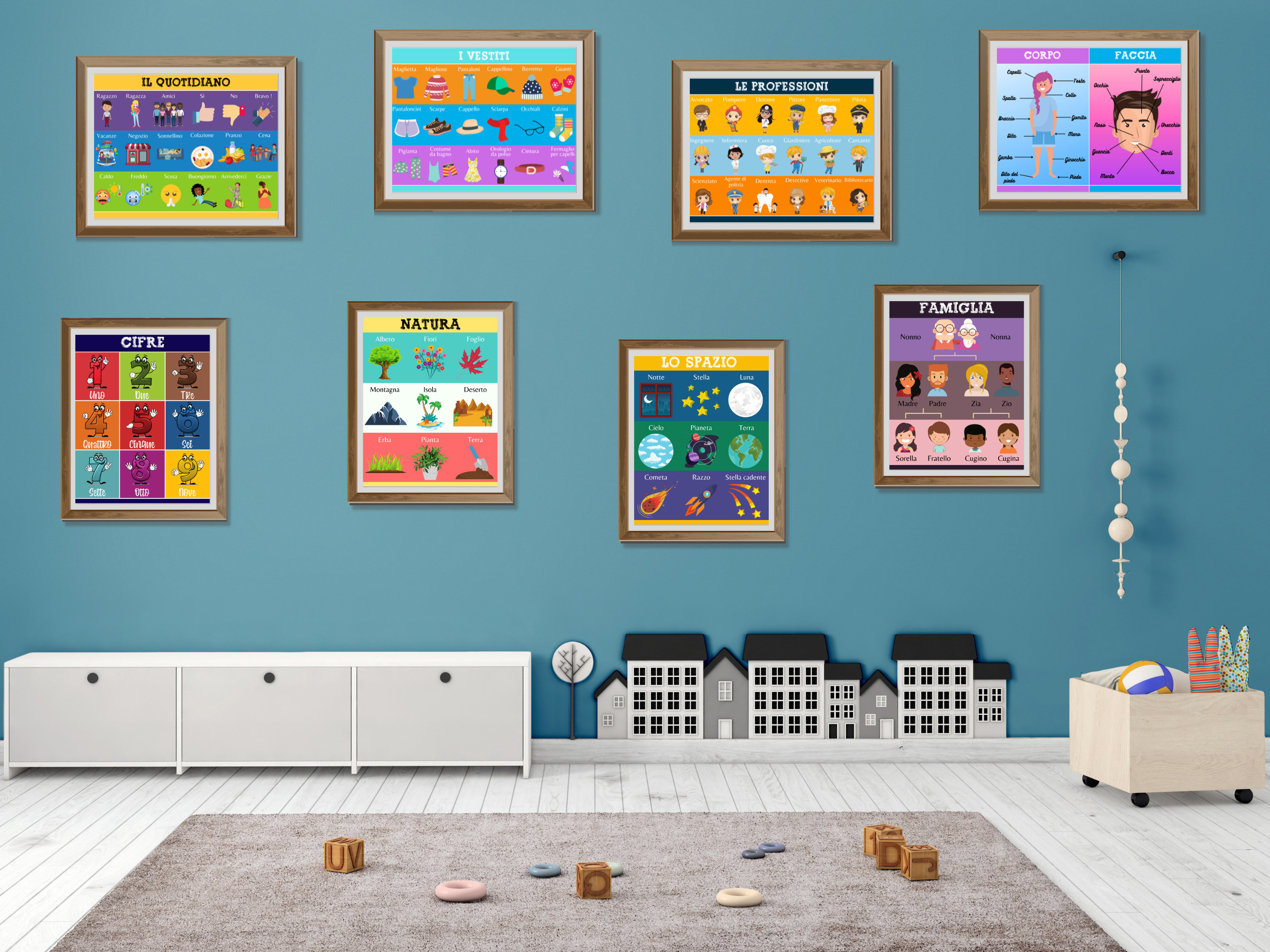 Italian Educational Posters, Set of 13 Playroom Prints for Kids and ...