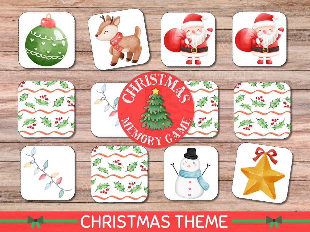 Christmas Memory Game • Printable Cards Games Christmas Theme | DIGITAL ...