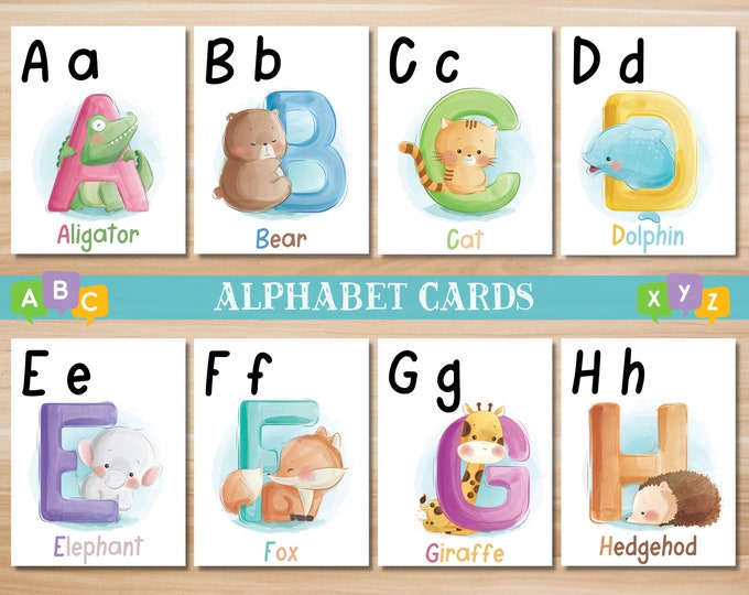Alphabet Flash Cards Printable ABC Animal Alphabet Cards Manuscript ...