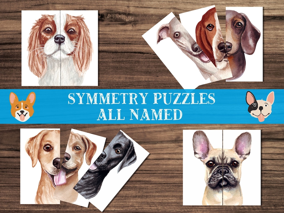 Dogs Symmetry Puzzles • Kid Matching Cards, Homeschool Learning ...